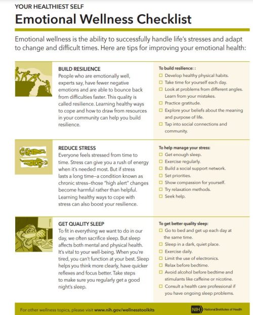 Your Healthiest Self - Emotional Wellness Checklist - Berks Encore