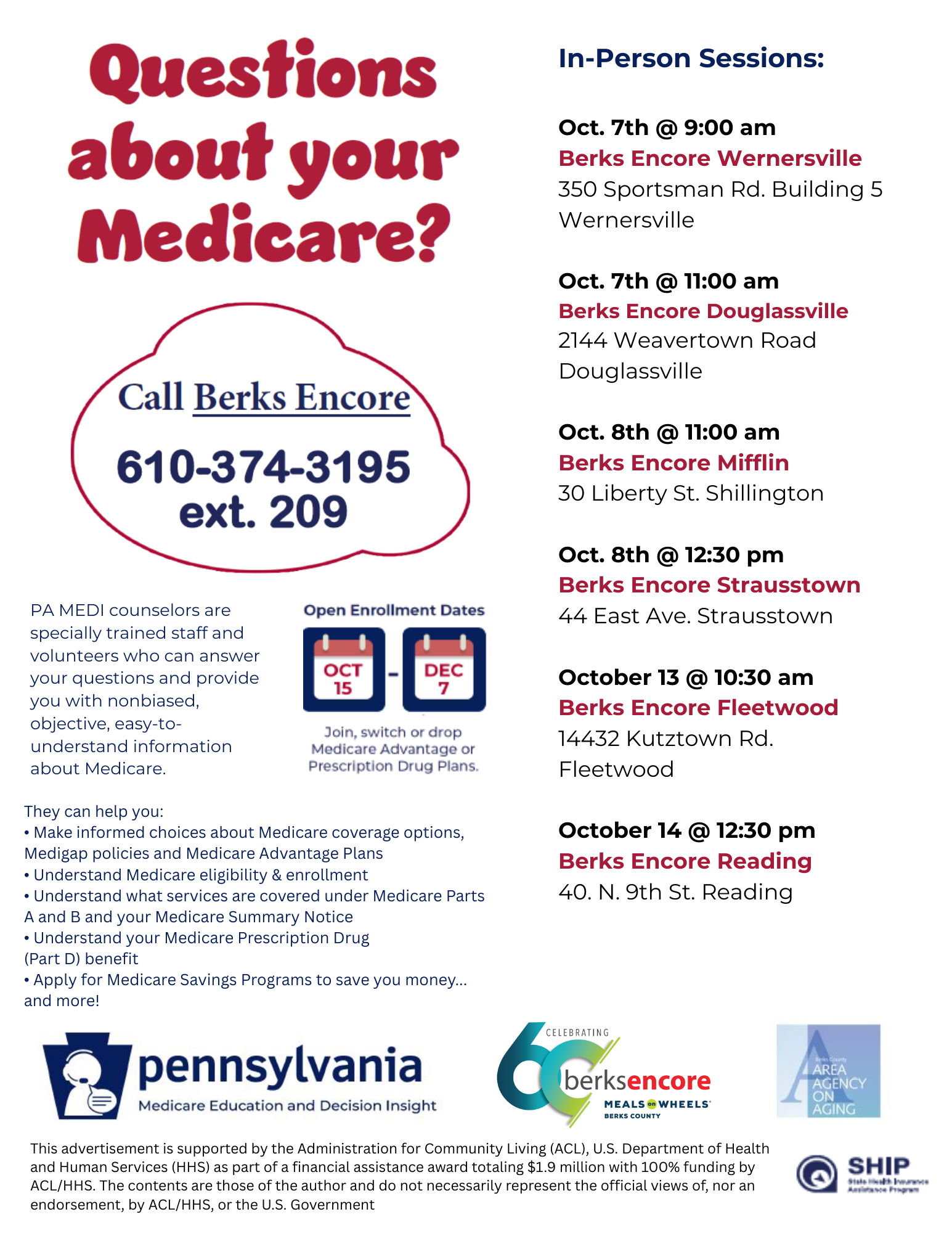 Do you have questions about your Medicare? - Berks Encore